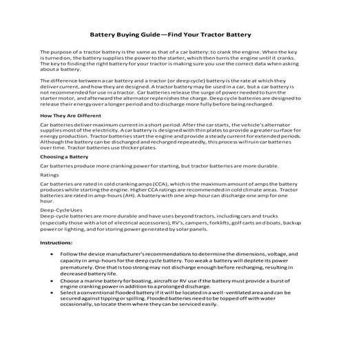 Battery buying guide find your Tractor battery | DOCX
