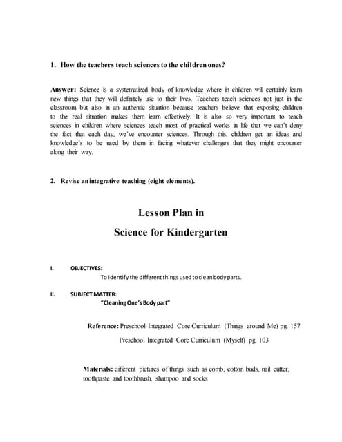 Lesson plan science kinder | PDF