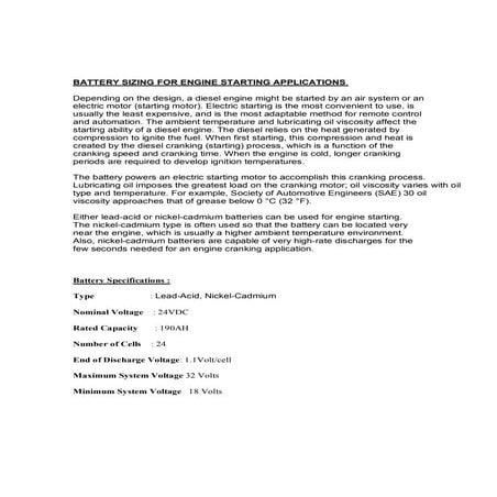 Battery specifications and calculation | PDF