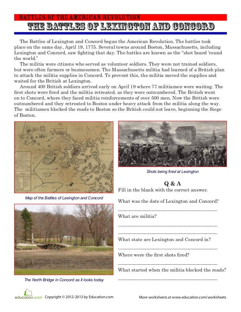 Battles of-lexington-and-concord-worksheet Battles of-lexington-and-concord-worksheet