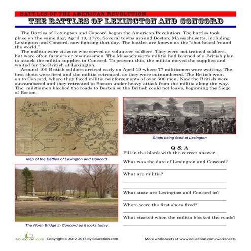 Battles of-lexington-and-concord-worksheet | PDF