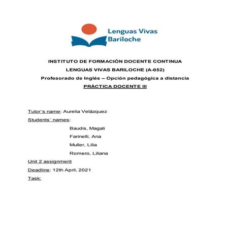 Lilia Muller, Baudis, Farinelli, Romero - Practica III- Assignment 2 | DOCX