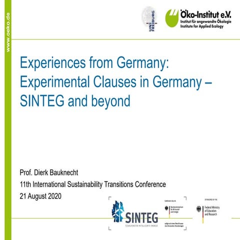 The concept of “regulatory innovation zones” and the German SINTEG ...