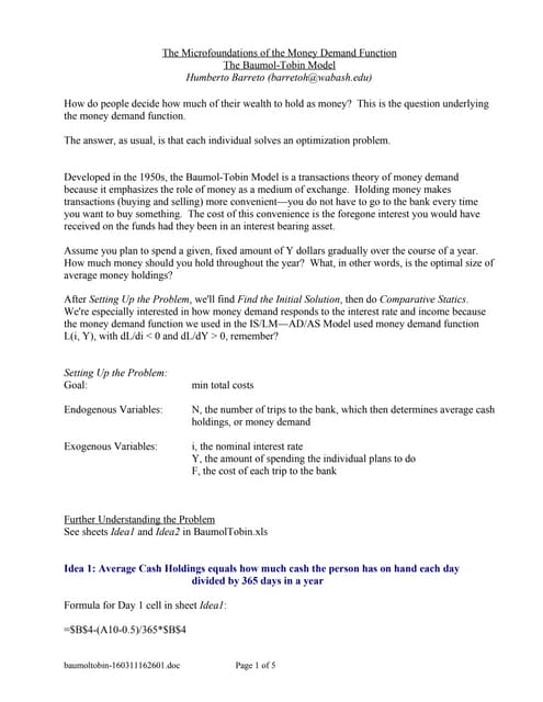 Baumol's model of demand for money | PPSX | Business Accounting ...