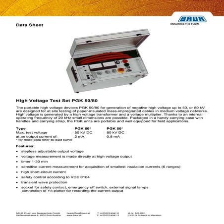 Baur DC High Voltage Test Devices PGK 50/80 - High Voltage Test Sets ...