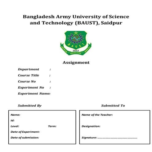 University Assignment Cover Page