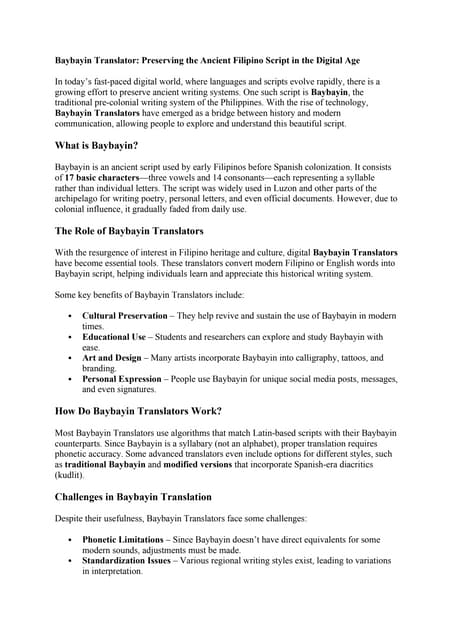 BAYBAYIN (Philippine Ancient Writing System) | PPTX