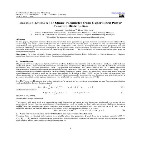 Bayesian Estimate For Shape Parameter From Generalized Power Function