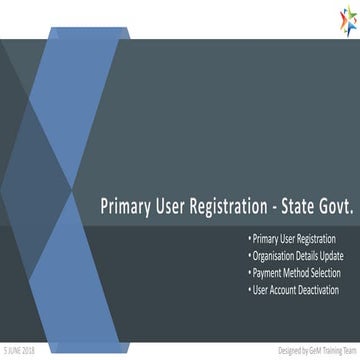 Buyer Module GeM 3.0- Primary User Registration- State Govt. | PPT
