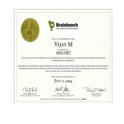 Brainbench Master certificate | PDF | Education