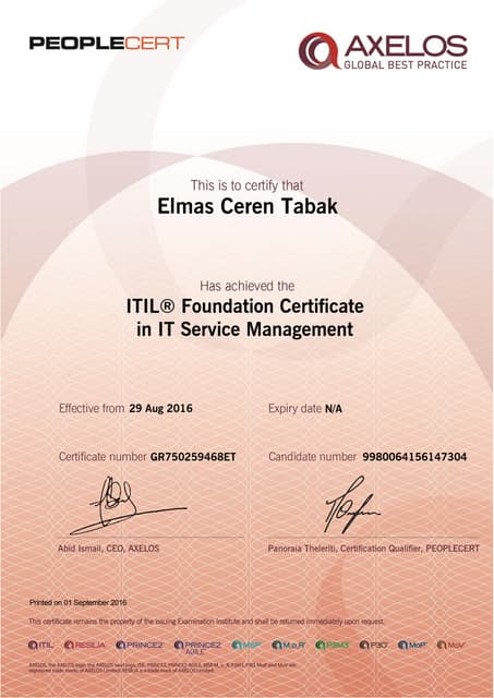 ITIL Certificate | PDF