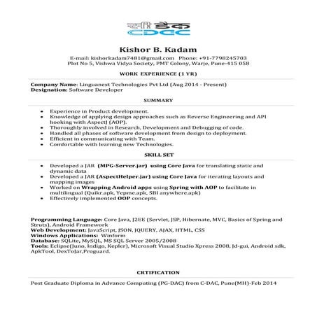 Kishor_Resume_Java_Exp | PDF