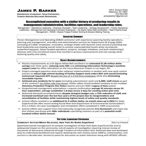 barker, james resume | PDF | Executive Leadership & Management | Business
