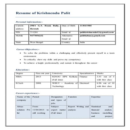Resume of Krishnendu Palit | PDF