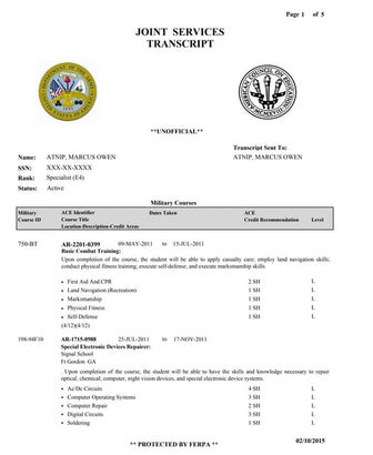 Joint Service Transcript | PDF