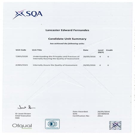 SQA -SCQF Level 8 certificate Assessor | PDF