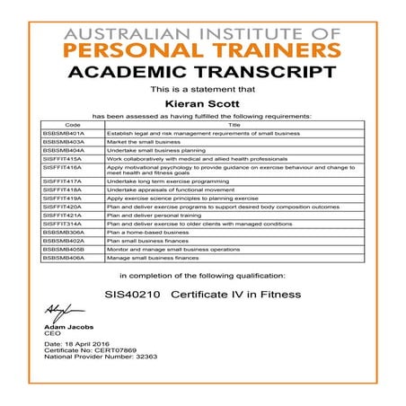 Certificate IV - Fitness | PDF