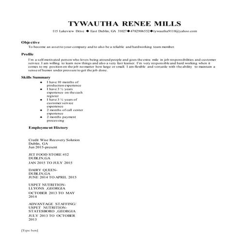Tywautha's Resume | DOCX