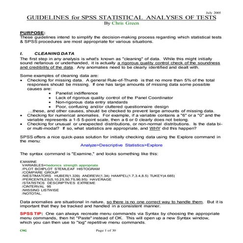 GUIDELINES for SPSS STATISTICAL ANALYSES OF TESTS-1 | DOCX