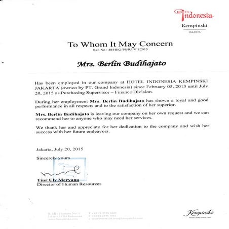 Surat Reference Kempinski | PDF