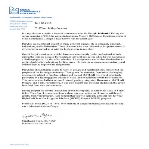 Dr. Chen Recommendation Letter | PDF