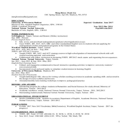 Meng-Hsien Liu (Neal) Resume | DOCX