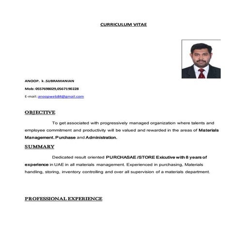 cv anoop | DOCX | Logistics | Business