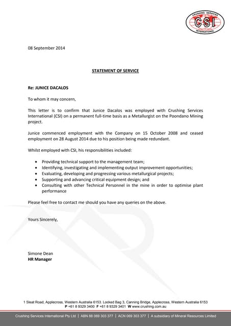 Statement of service -Telstra | PDF | Business | Business and Finance