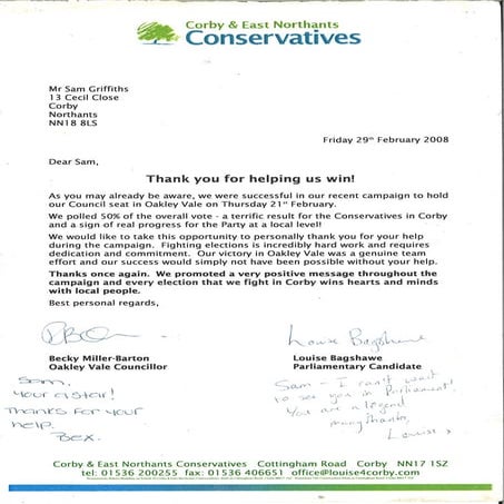 Corby Council Byelection Letter | PDF