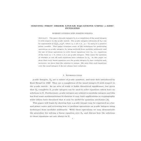 Solving Linear Equations Over p-Adic Integers | PDF