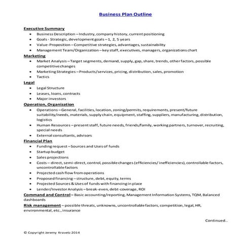 Business Plan Outline | PDF