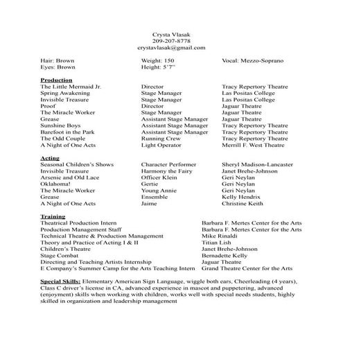 Theatrical Resume | PDF