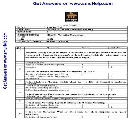 Bba 204 marketing management | PDF