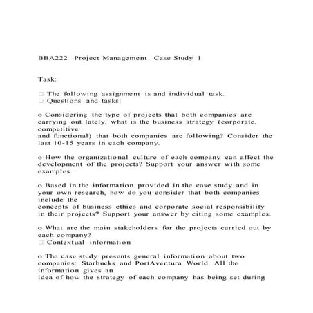 Bba222 project management case study 1 task the | PDF