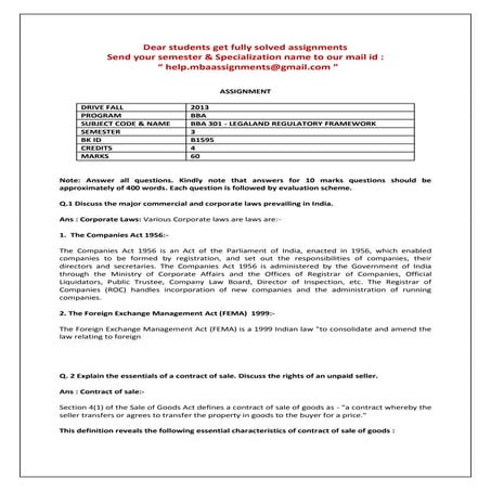 Bba 301 legaland regulatory framework | DOCX