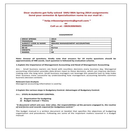 Bba402 management accounting | PDF