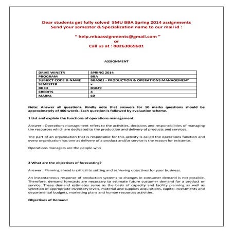 Mba 105-production and operations management | DOC