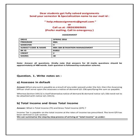 Bba 504 & taxation management | DOCX