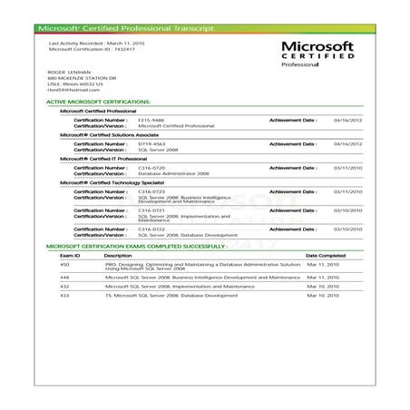 MS_Learning_Transcript.PDF | Databases | Computer Software and Applications