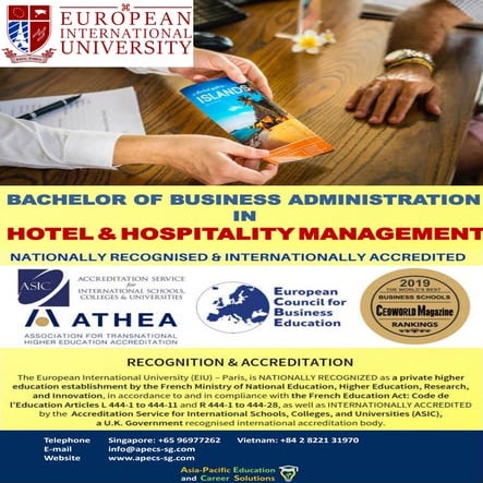 Bba in hotel & hospitality management(EIU) - Apecs-sg | PDF