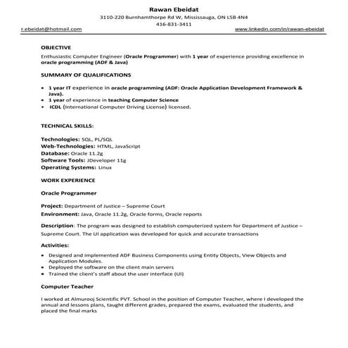 Oracle Programmer Resume | PDF