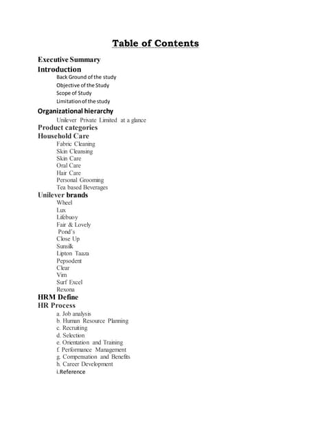 UNILEVER MANAGEMENT DEVELOPMENT AND JOB ANALYSIS & ORGANIZATION ...