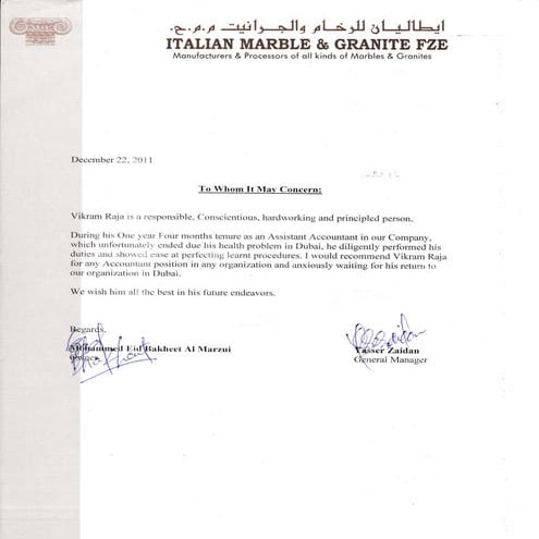 Experiance Certificate Italian Marble | PDF