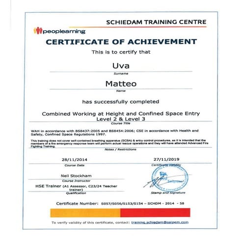 Work on height and confined space certificate | PDF