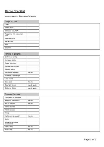 Recce checklist norwich underpass | PDF