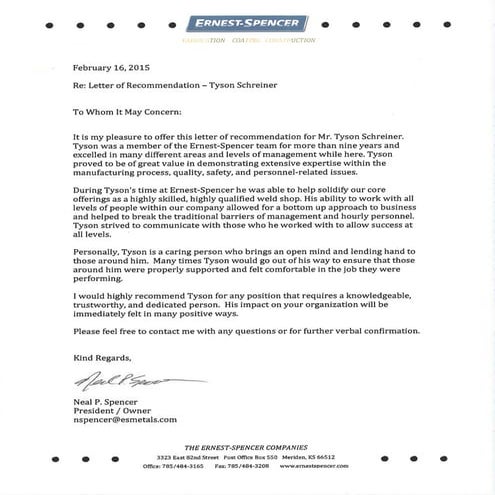 Tyson Recommendation Letter | PDF