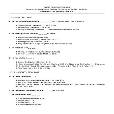 Basic Bible Doctrine Lesson 3 Christ | PDF