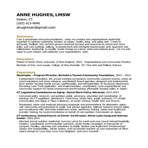 Anne Hughes LMSW Resume | DOCX