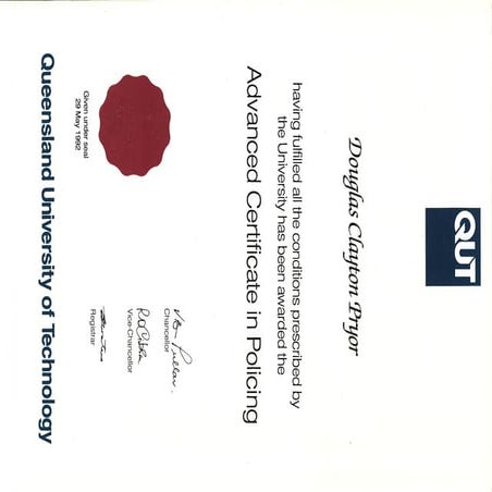 Doug Pryor QUT Advanced Certificate in Policing | PDF