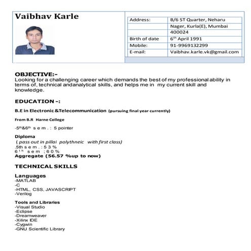 resume vaibhav | DOCX | Computing | Technology & Computing